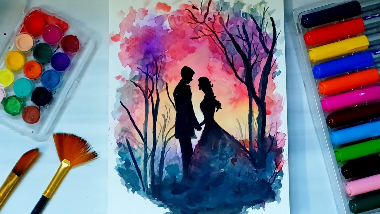 Romantic Couple Painting Using Brush Pen and Water Colour | Love ...