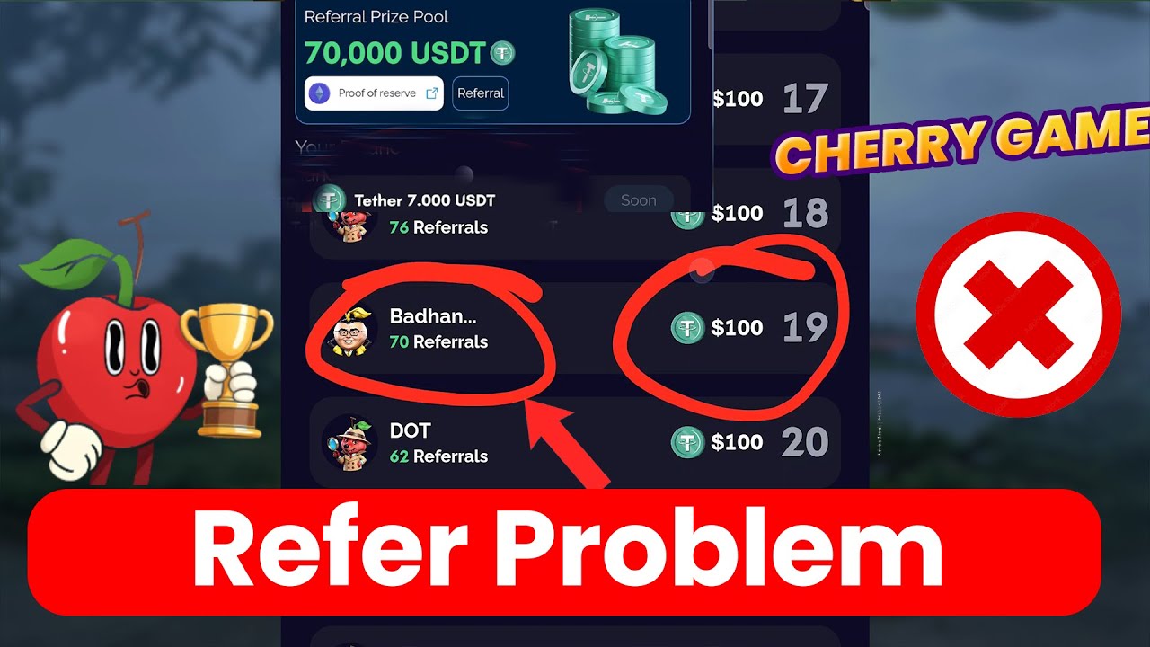 Cherry game refer problem। Legderboard not show। Cherry withdraw - YouTube