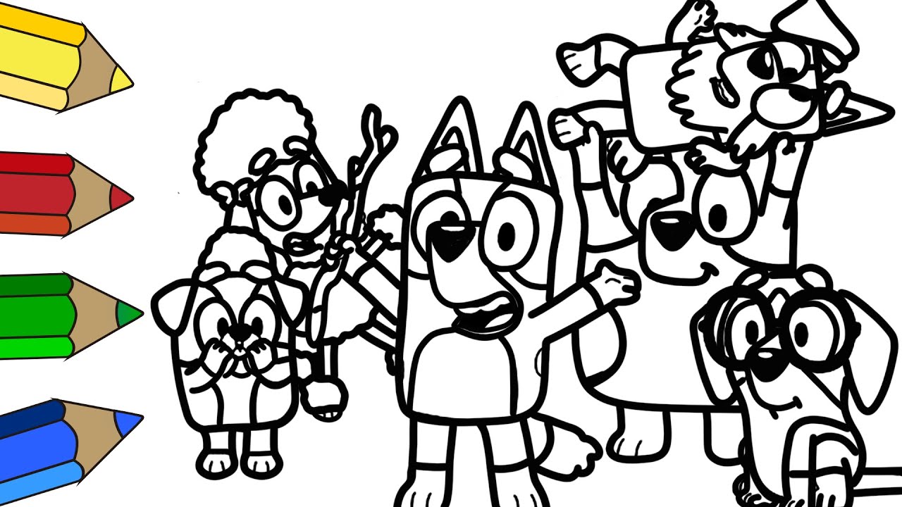 Coloring and Drawing Bluey His Friends💥How to Draw Bluey ⭐Drawing BLUEY ...