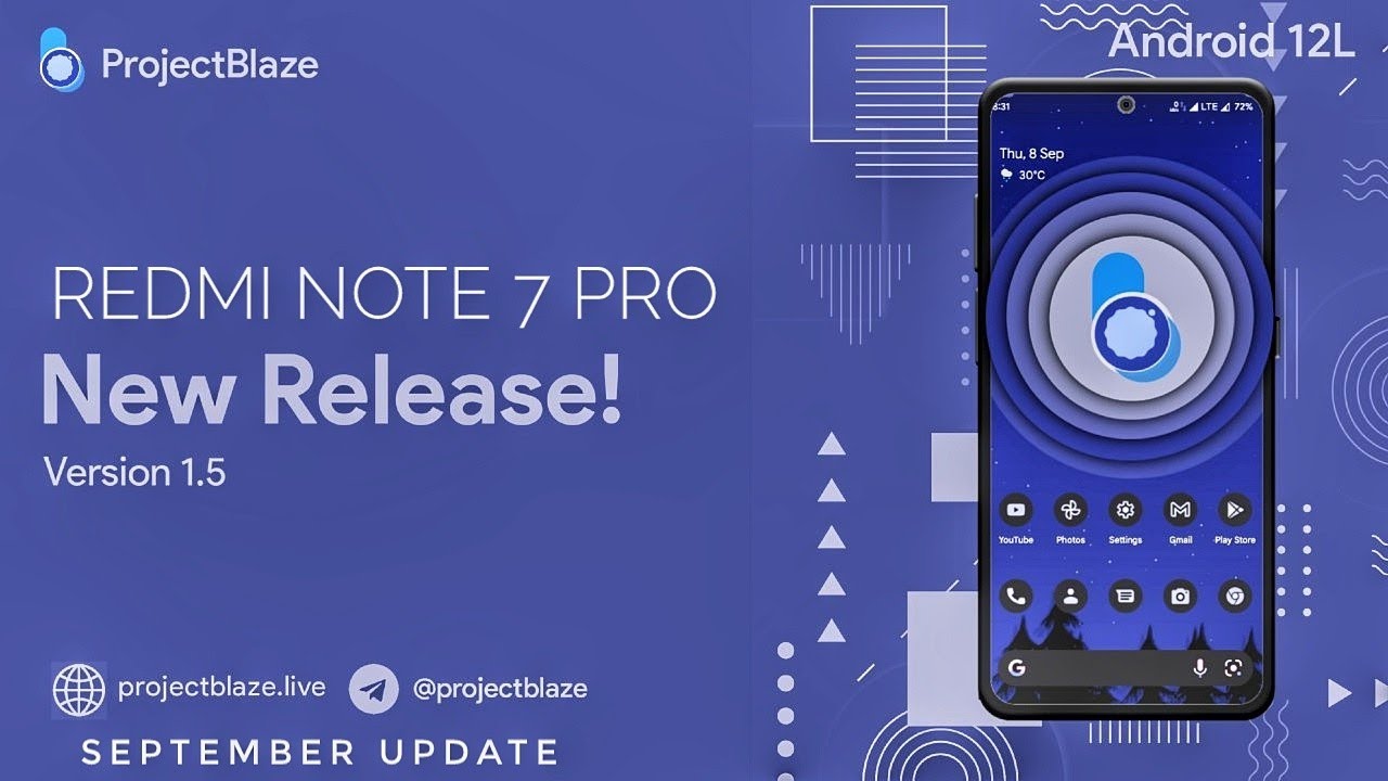Official Project Blaze v1.5 EOL Redmi Note 7 Pro Android 12L September Update - YouTube