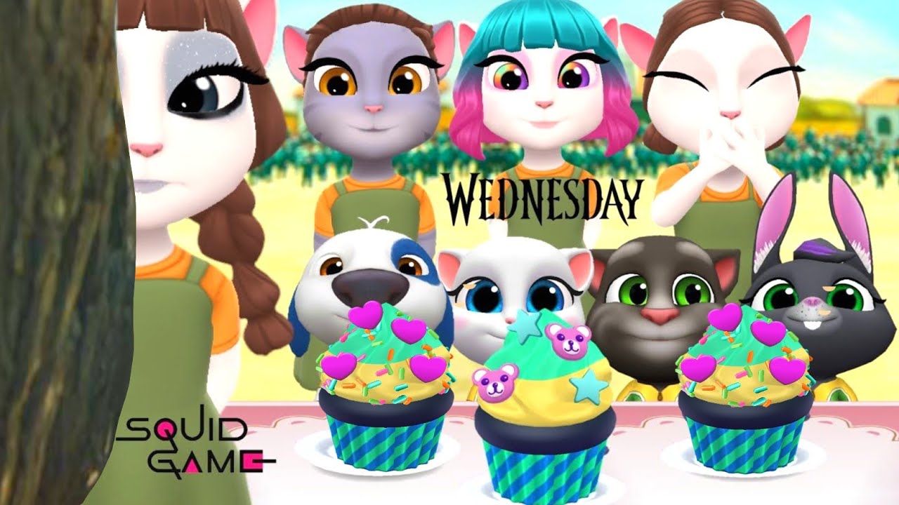 My Talking Angela 2😍 Squid Game Cake and Cookie🥨 Wednesday Enid Bianca ...