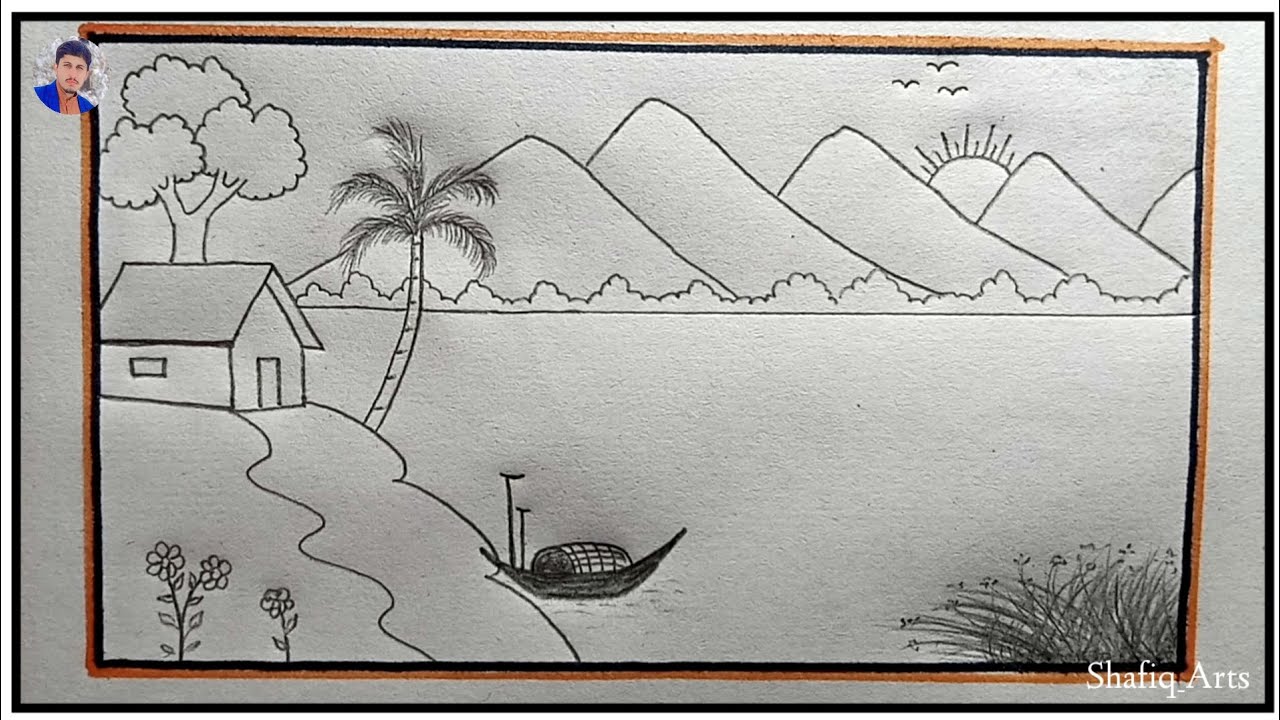 Village Scenery Drawing with Pencil | Pencil Sketch Drawing | Village ...