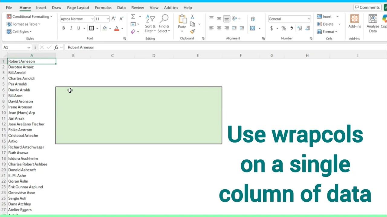Excel - Use the WrapCols function on a single column of data. #excel #data #college #exam - YouTube