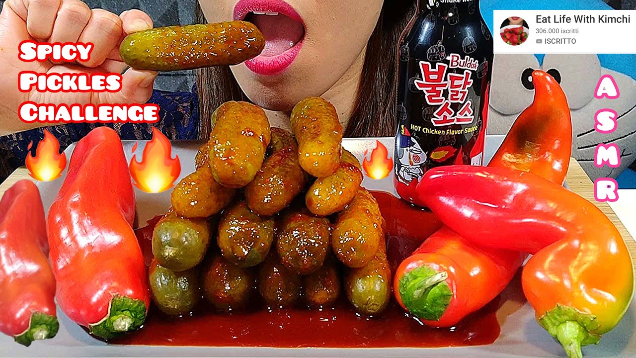ASMR SPICY FIRE PICKLES CHALLENGE + RED PEPPER (FROM EAT LIFE WITH ...
