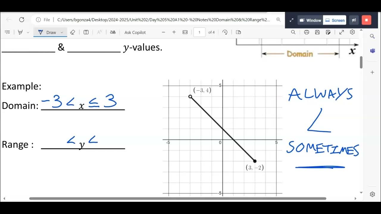 9/12/24 A1 Warm Up, Notes Domain & Range - Continuous #mrglee - YouTube