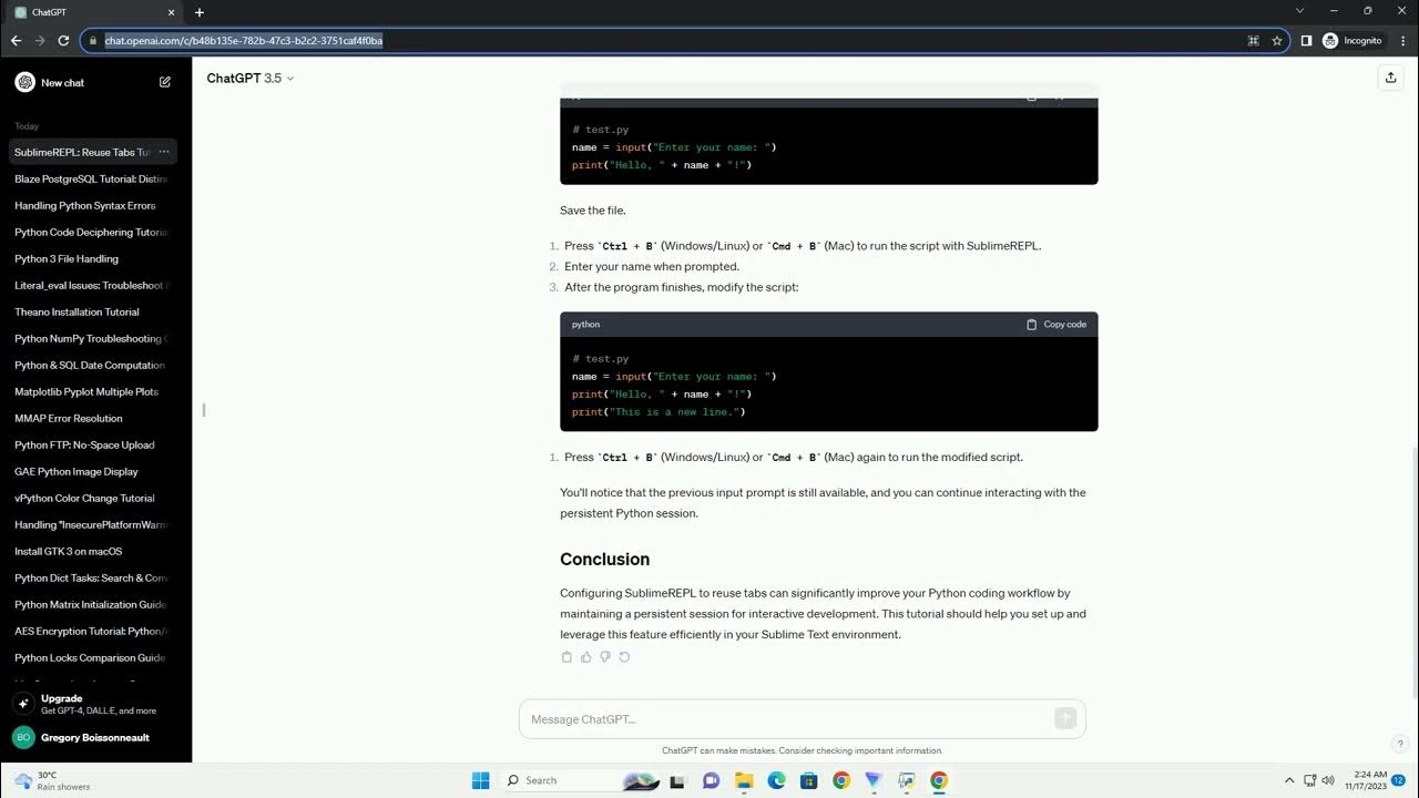 Re use tab when running python code with SublimeREPL - YouTube