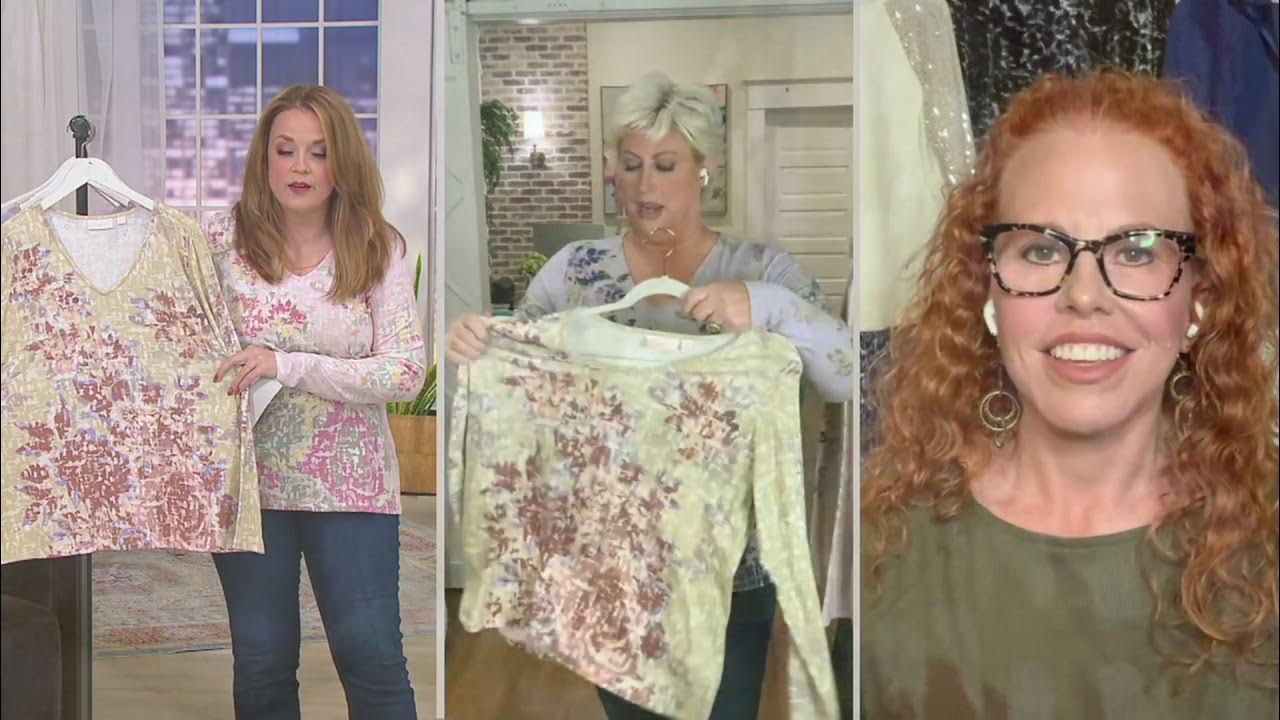 Belle by Kim Gravel TripleLuxe Slub Floral Print V-Neck Top on QVC ...