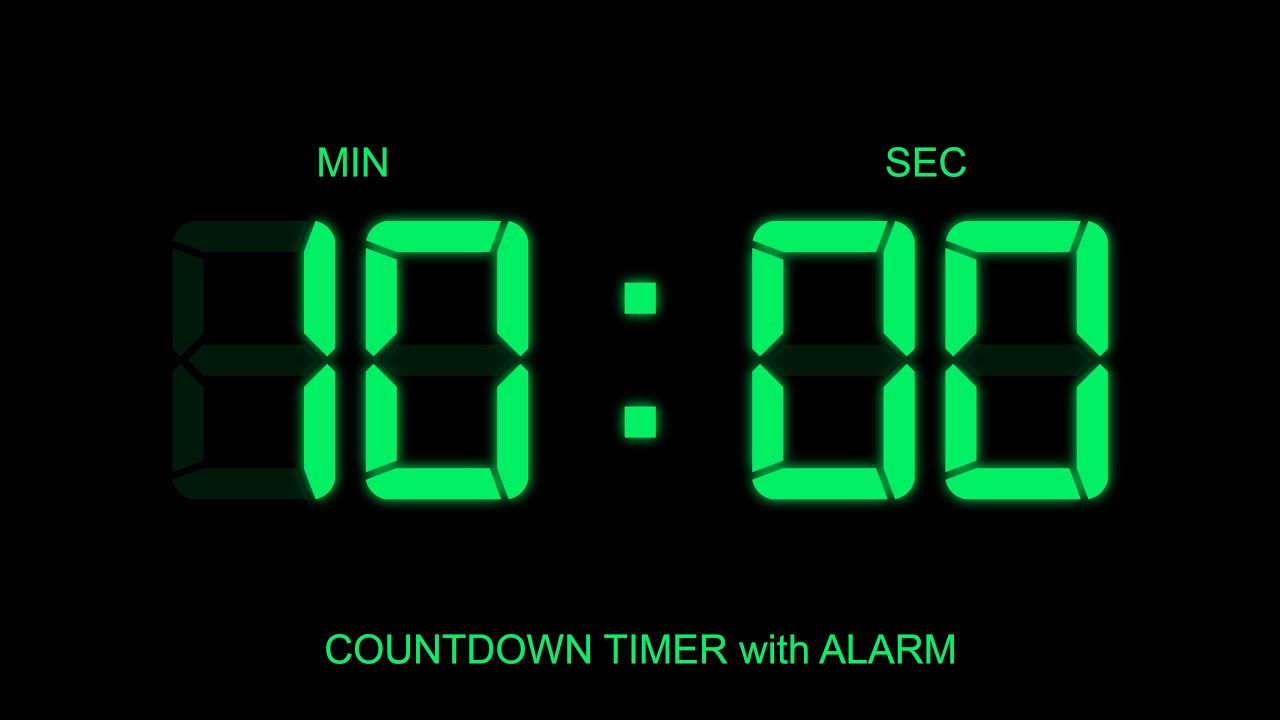 10 Minute Countdown Timer with Alarm on Start and Finish time glowing Digital Clock Countdown ...