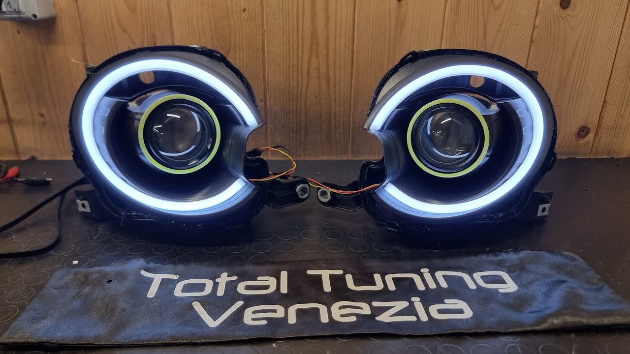 Fiat 500 Abarth Fanali Angel Eyes Led Tube Xenon Tuning Retrofit - YouTube