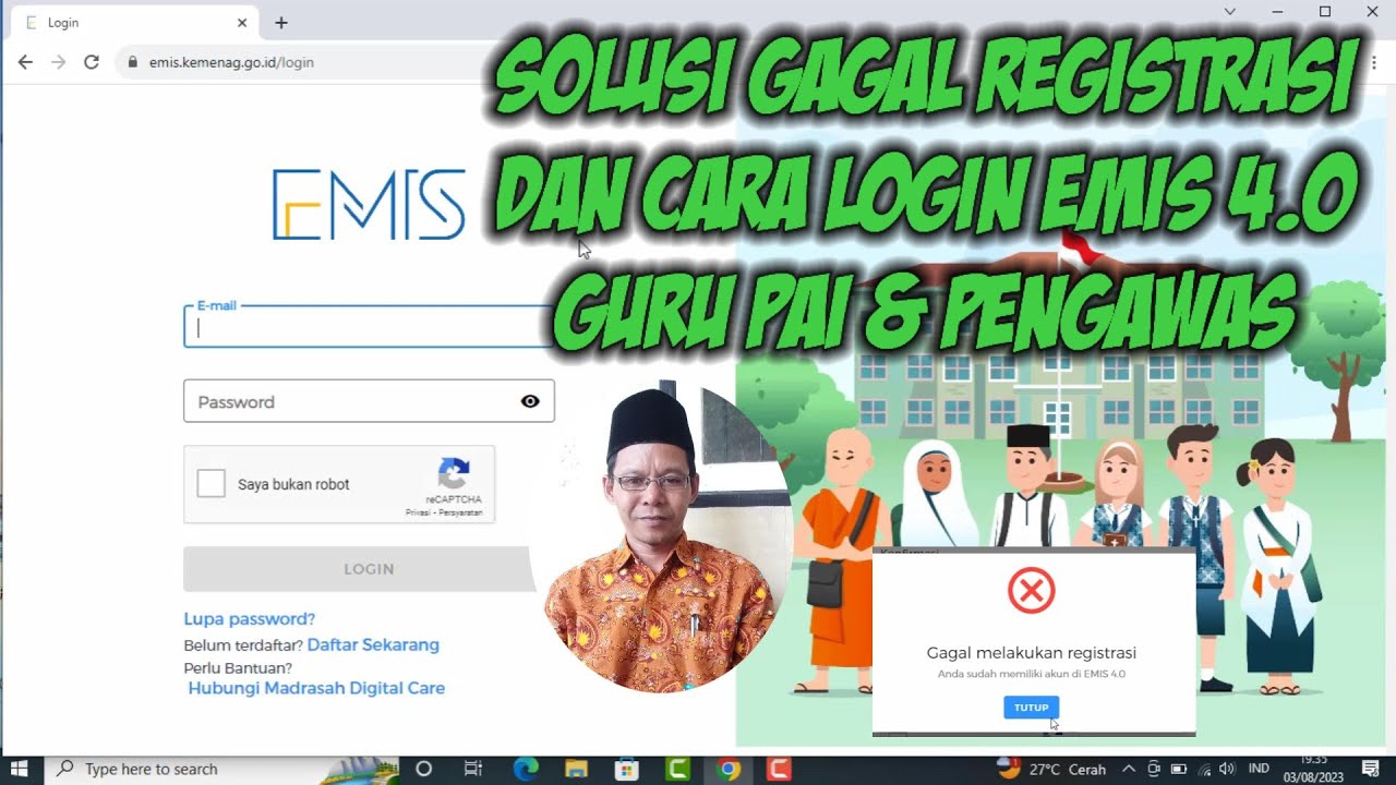 SOLUSI GAGAL REGISTRASI DAN CARA LOGIN EMIS 4.0 GURU DAN PENGAWAS PAI - YouTube