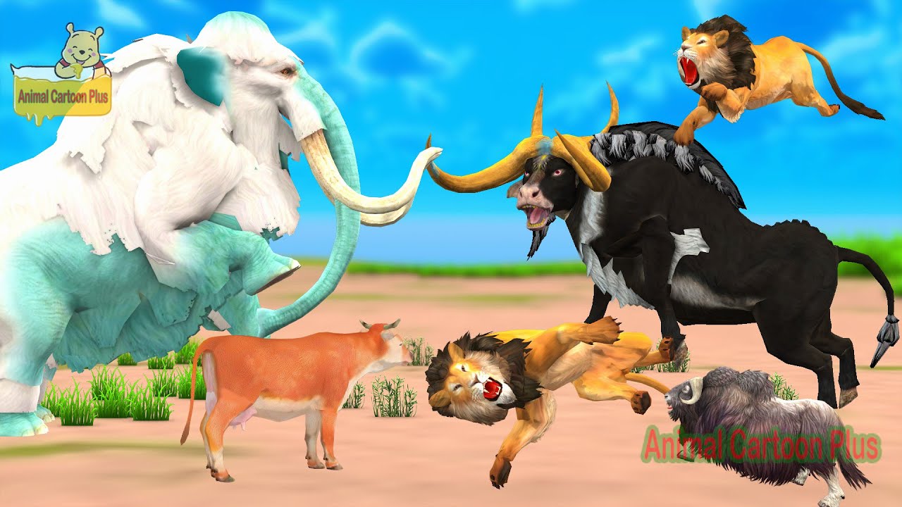 White Mammoth Attack Cow Rescue Elephant, Yak saved by Zombie Mammoth ...