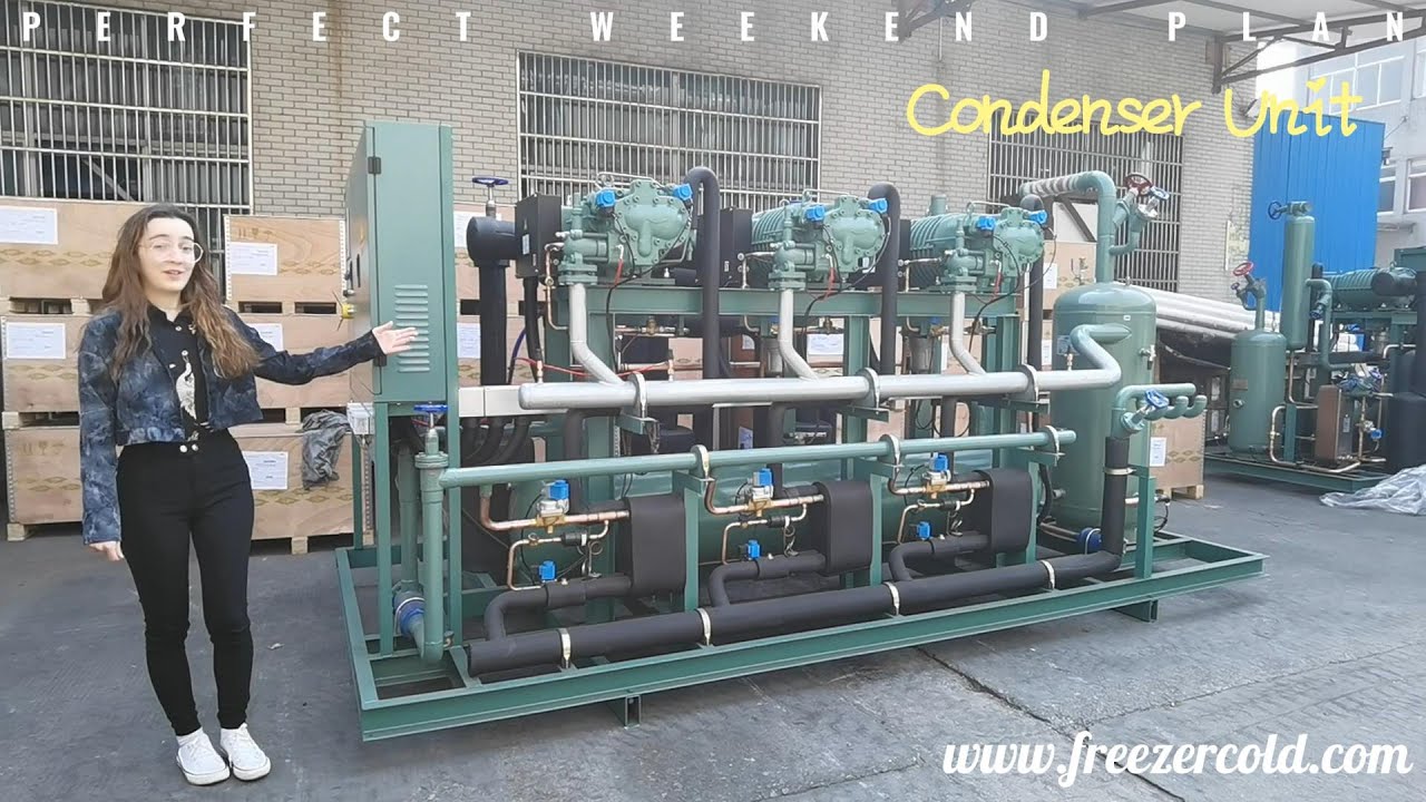 Multi-compressor condenser unit with screw compressors. - YouTube