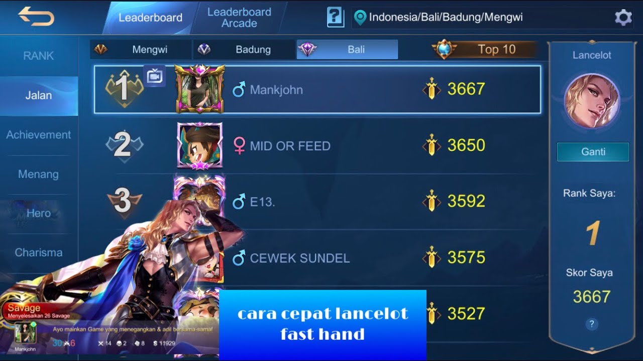 tutorial fast hand lancelot - YouTube