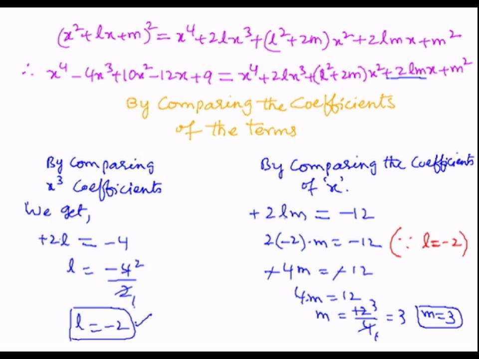Algebra Finding Square Roots Undetermined Coefficients part2 - YouTube