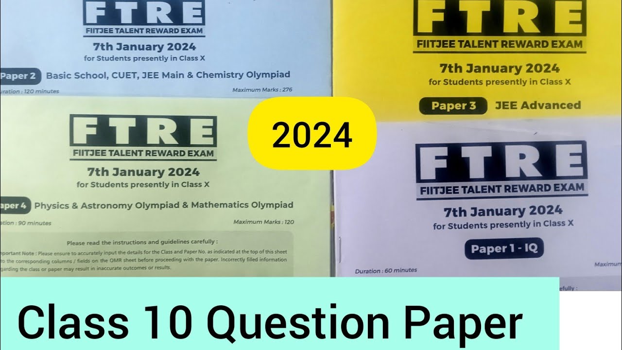 FIITJEE FTRE 2024 Class 10 Question Paper ( 7 January ) - YouTube