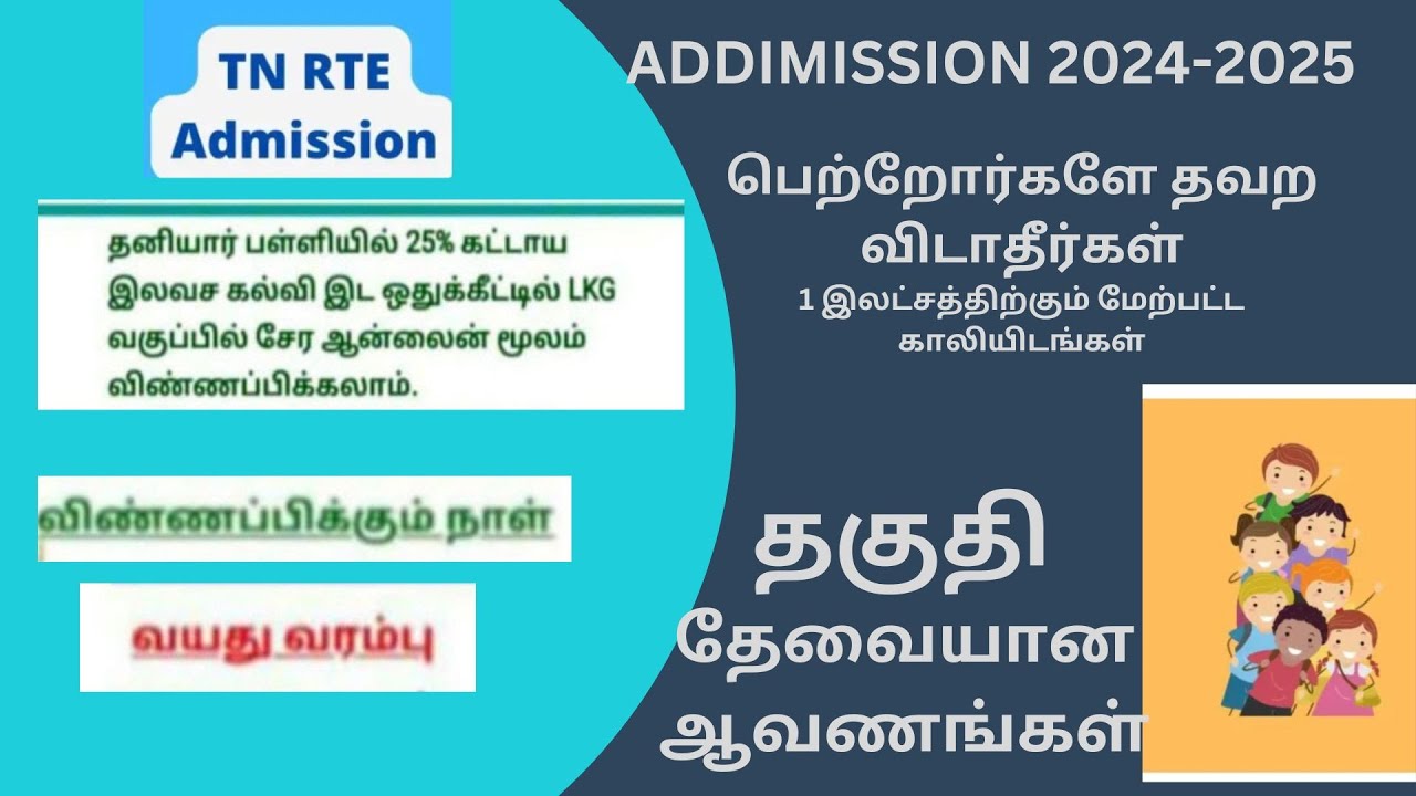 RTE ADMISSION 2024-25 IN TAMILNADU APPLY DATE NEEDED DOCUMENTS - YouTube