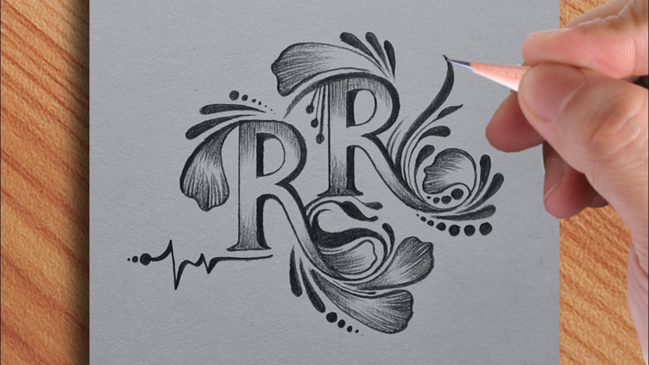How to make tattoo drawing of Double (R) with pencil || Amazing drawing ...