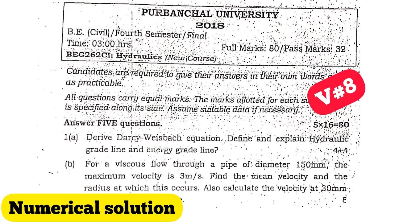 2018 PU NUMERICAL SOLUTION | CHAP 1 | HAGEN POISEULLIE EQUATION ...
