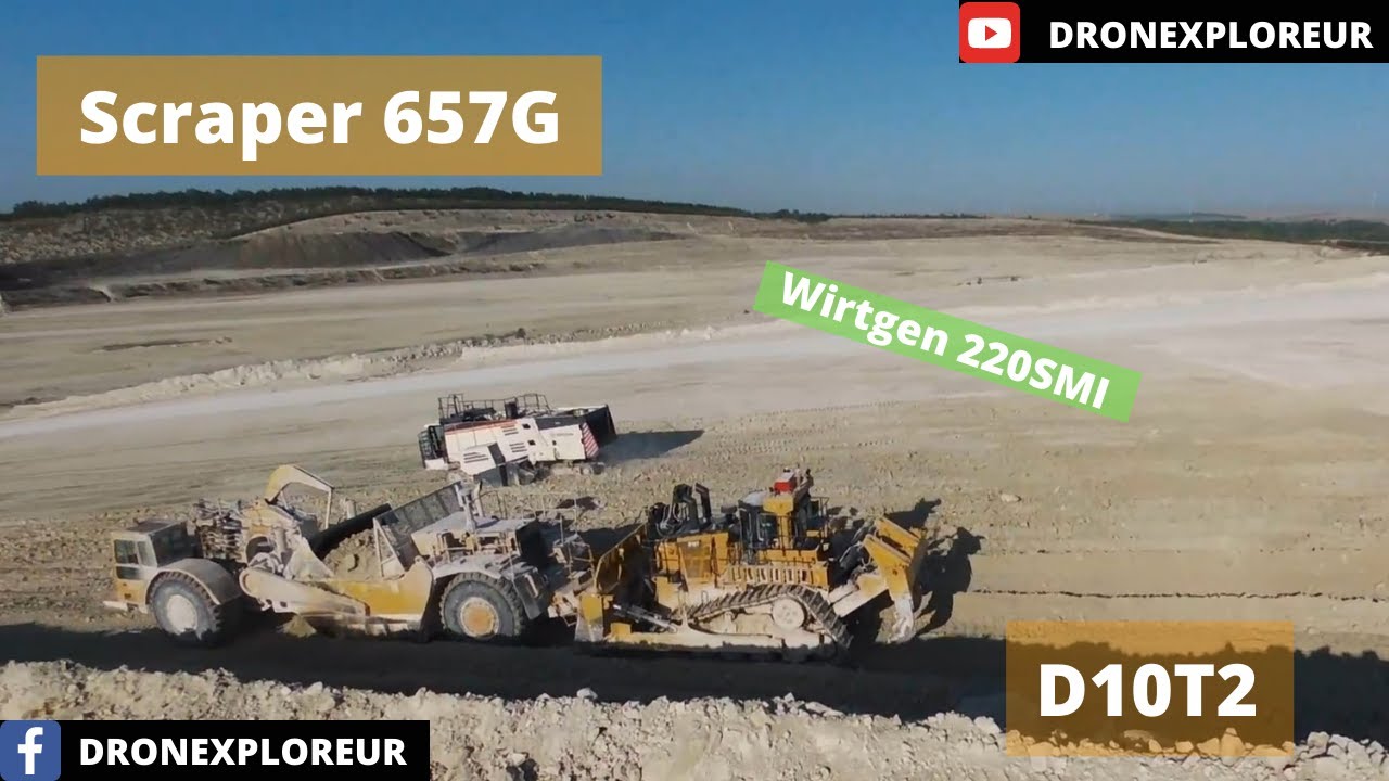 [SCRAPER 657G and D10T2 Working in FRANCE Cat's Biggest scraper 657G ...