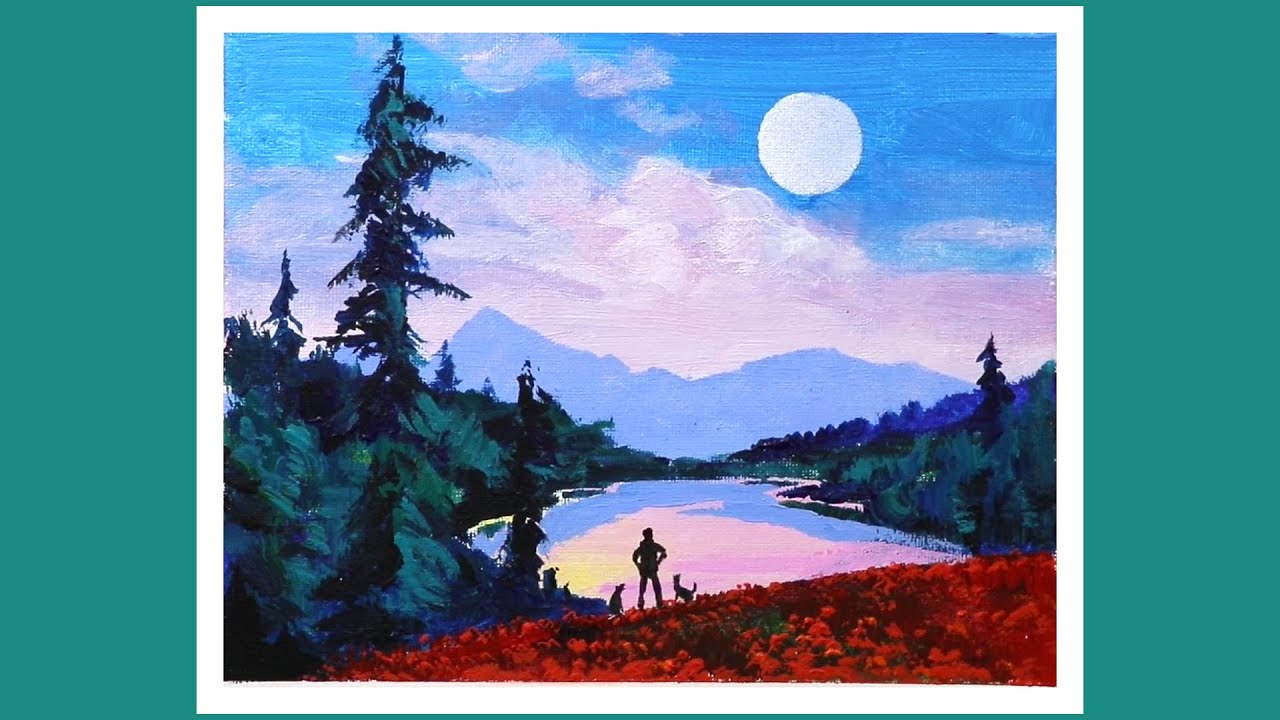 A wide river painting | acrylic painting for beginner - YouTube