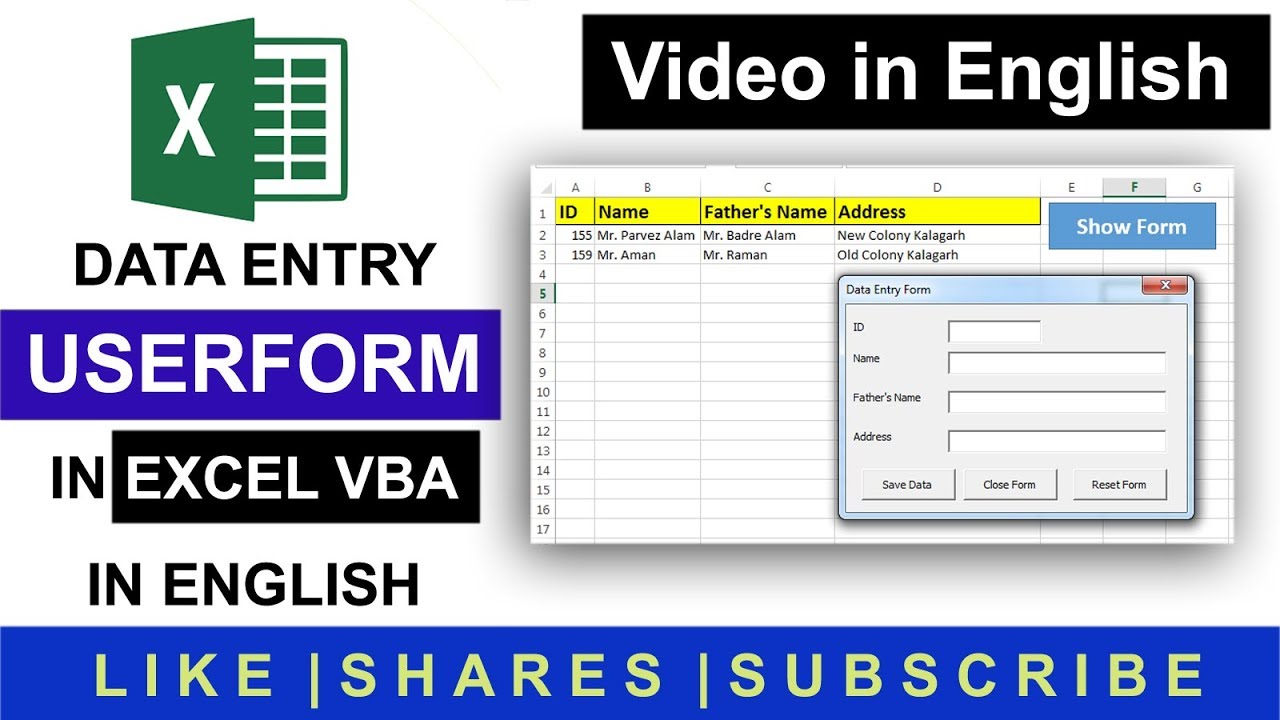 How To Create Data Entry Userform In Excel In English Step By Step Youtube