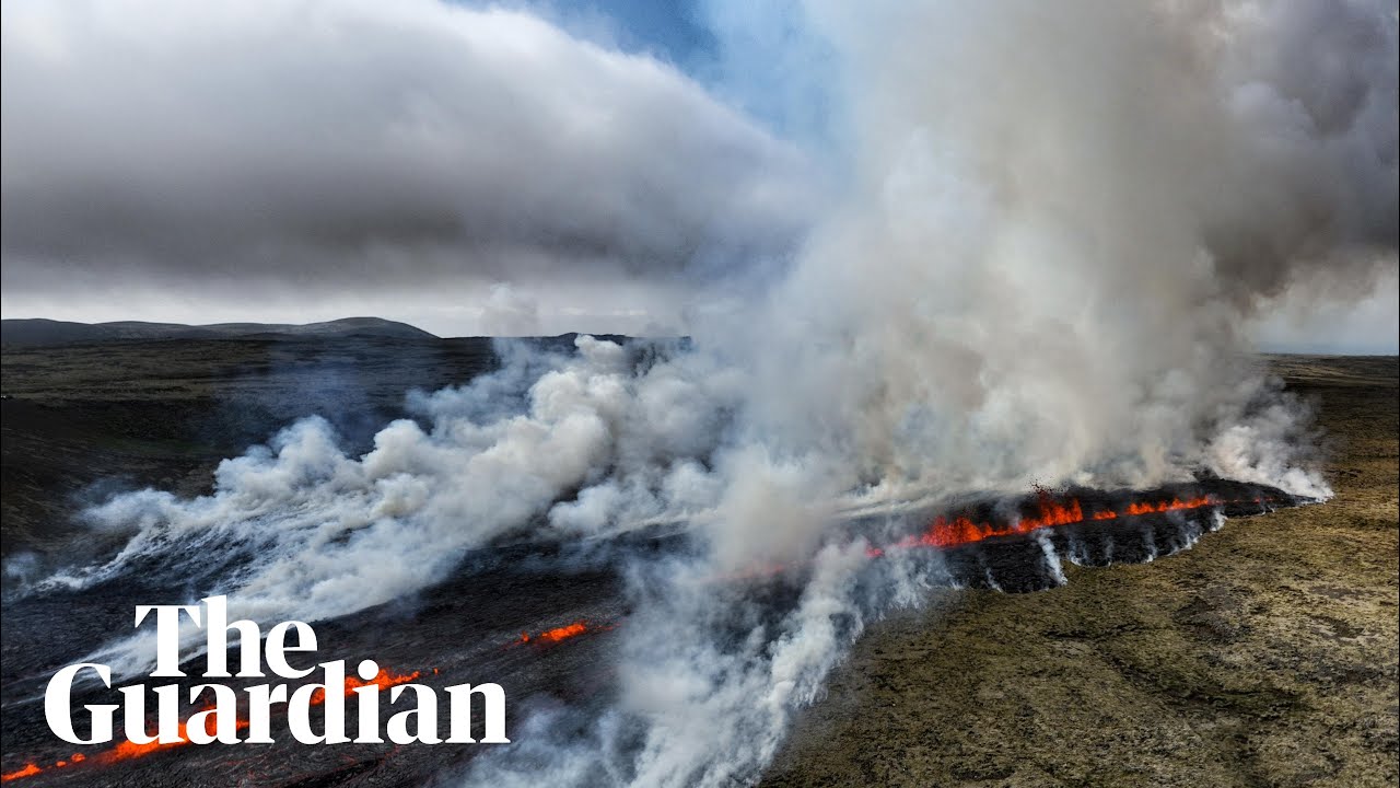 Magma and smoke spew out as volcano erupts near Iceland capital - YouTube