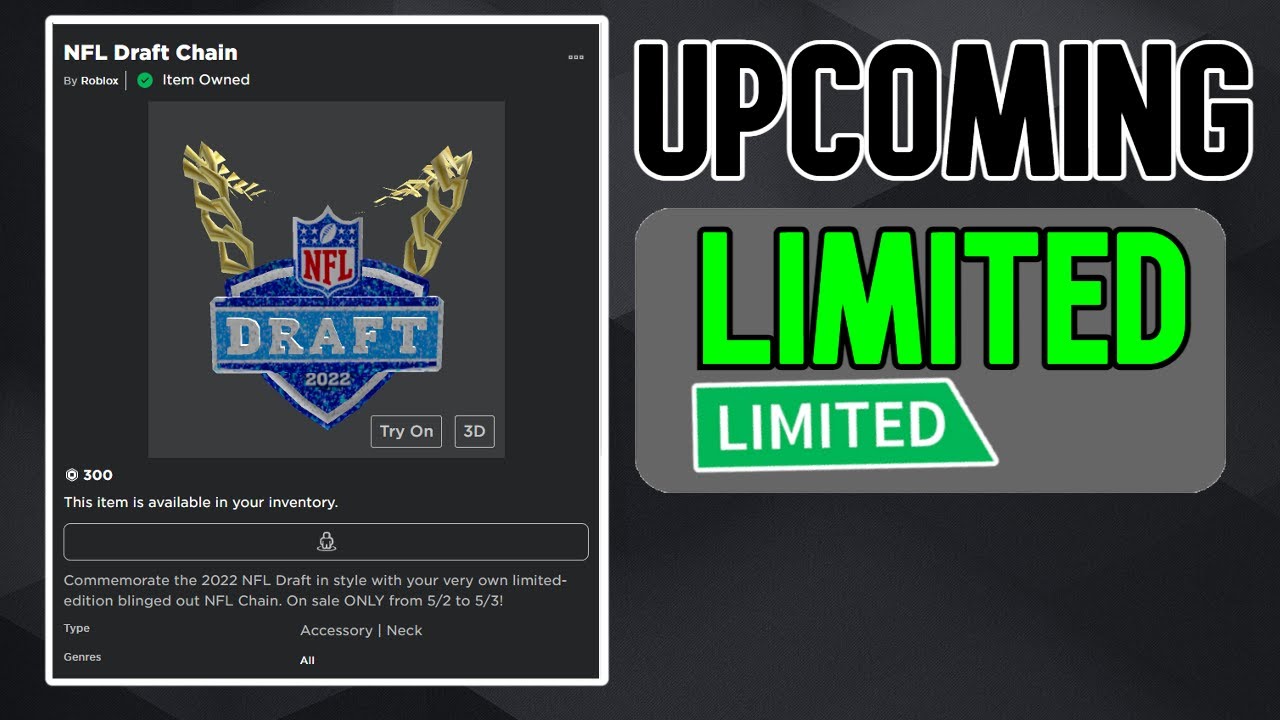 NEW NFL LIMITED COMING TO ROBLOX TOMORROW! 💲(NFL DRAFT CHAIN) - YouTube
