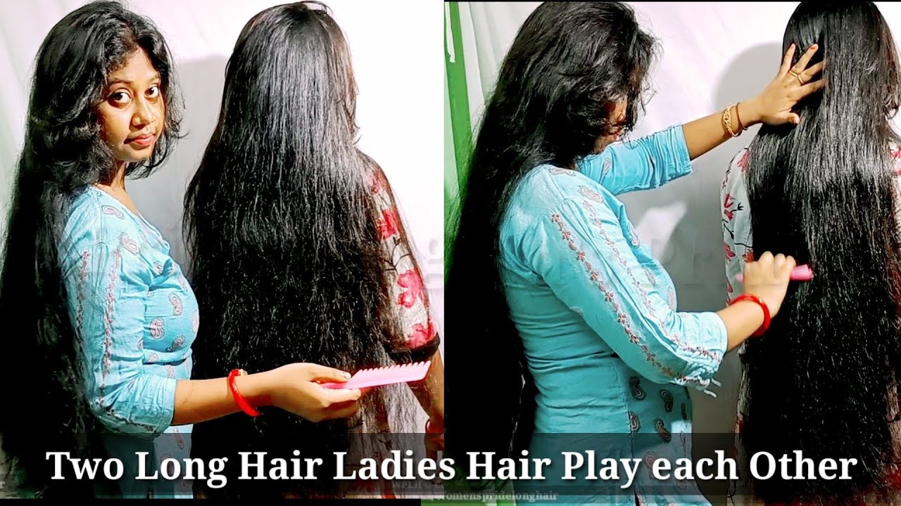 Two Long Hair Ladies Bun Drop & Brushing Each Other | Beautiful Long ...