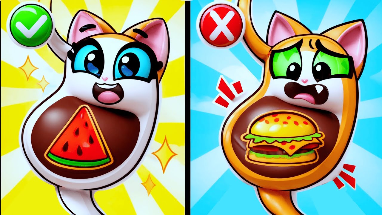 Eat Healthy, Baby Cat! 🍉 Don't Overeat 🌟 Cute Cat Cartoon by Purr-Purr ...