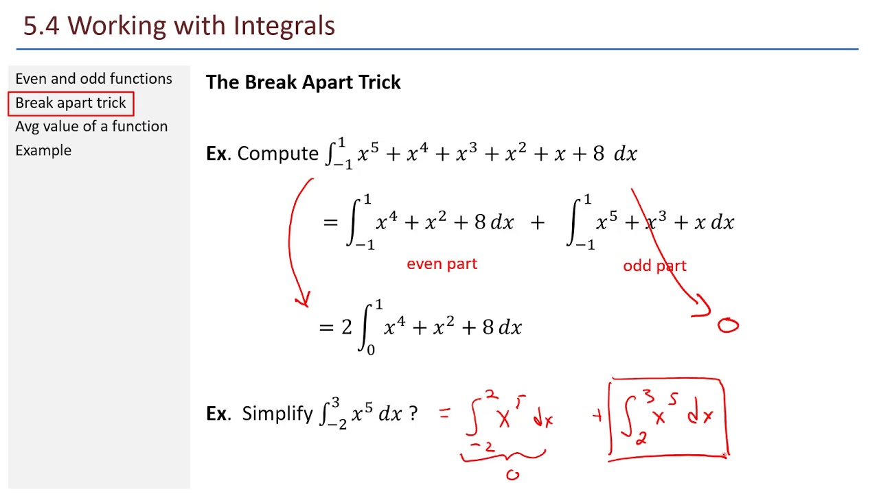 Math 211 - 5.4 Working with Integrals - YouTube