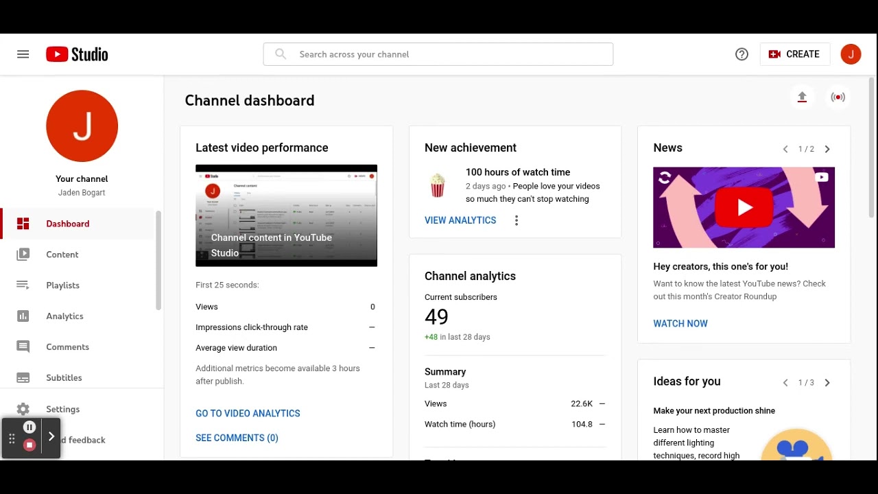Channel dashboard in YouTube Studio - YouTube