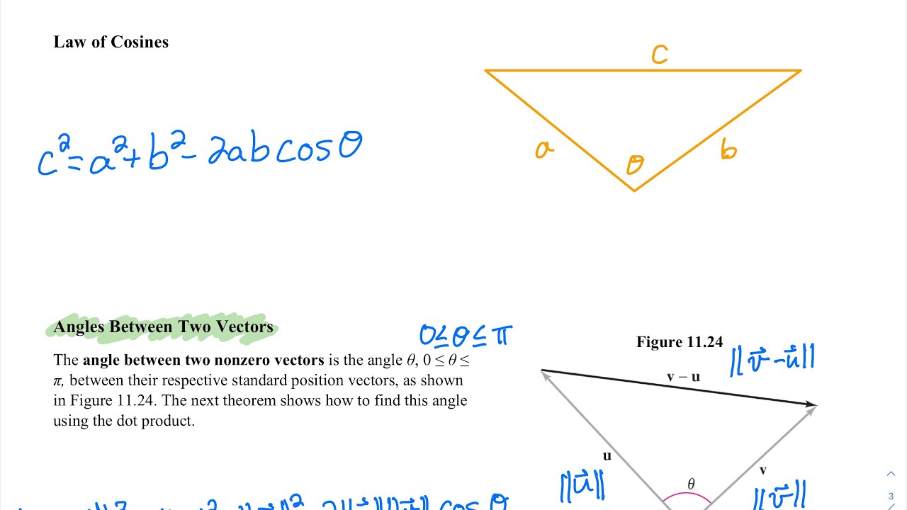 13. Calc III Section 11.3 Angles Between Two Vectors - YouTube