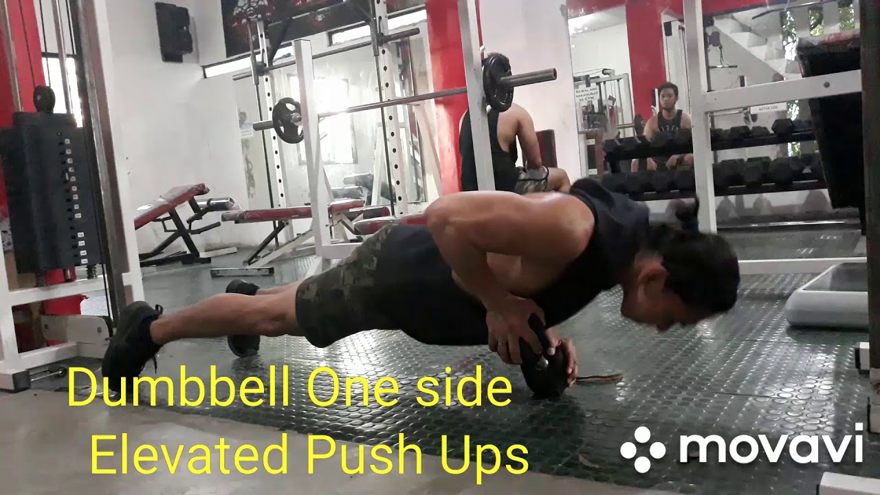Dumbbell one side elevated push ups - YouTube
