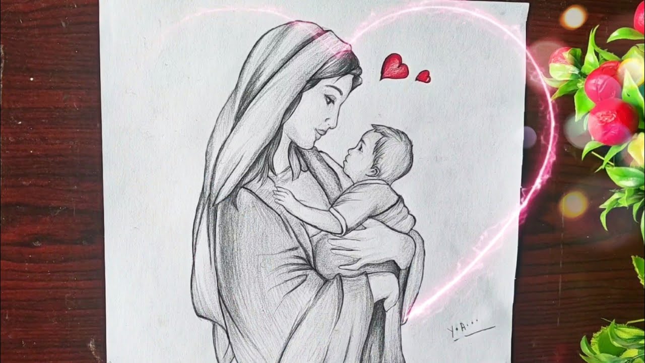 how to draw mother and baby cute beautiful love drawing || easy drawing ...
