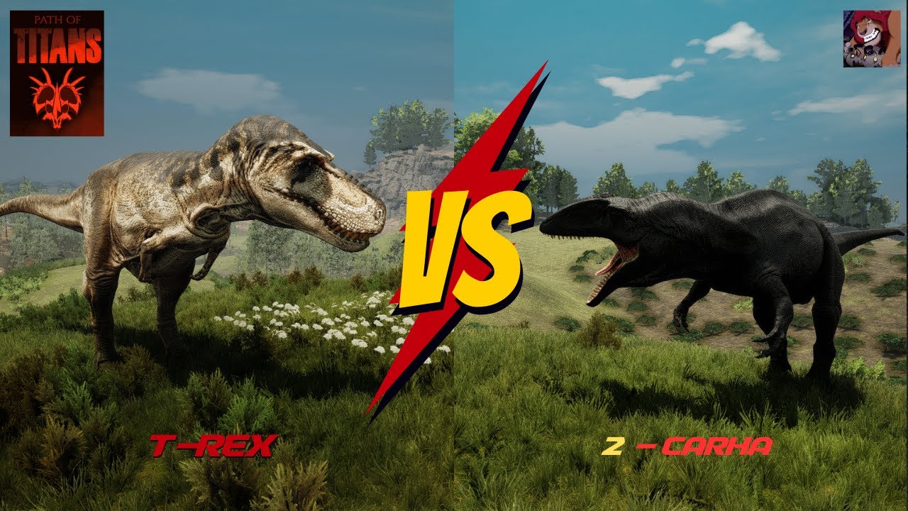 Path of Titans T-rex OG vs 2 Carha - YouTube