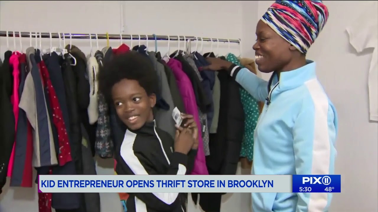 Kid entrepreneur opens thrift shop in Brooklyn - YouTube