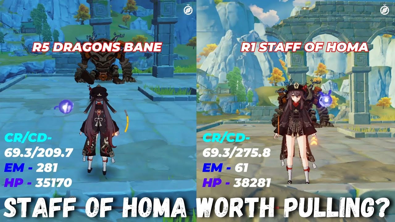 R5 Dragons Bane Vs R1 Staff of homa | Hutao | Genshin Impact - YouTube