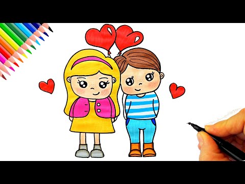 Sevimli Kız ve Erkek Çizimi 💖 Sevgili Çizimleri - Sevgililer Günü Çizimleri - 14 Şubat Çizimleri