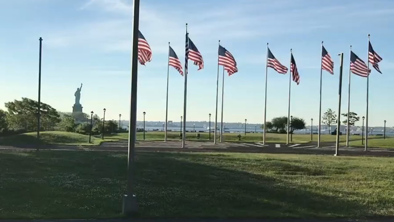 Flag Plaza and Liberation Monument at Liberty State Park, New Jersey ...
