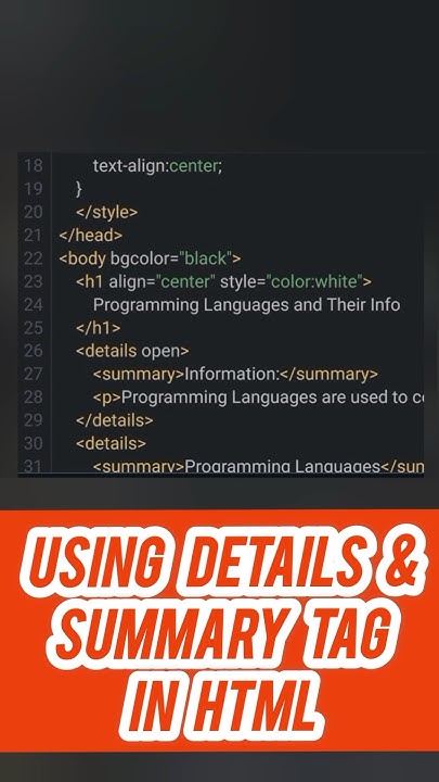 Details & Summary Tag in HTML #html5 #tags #programming - YouTube