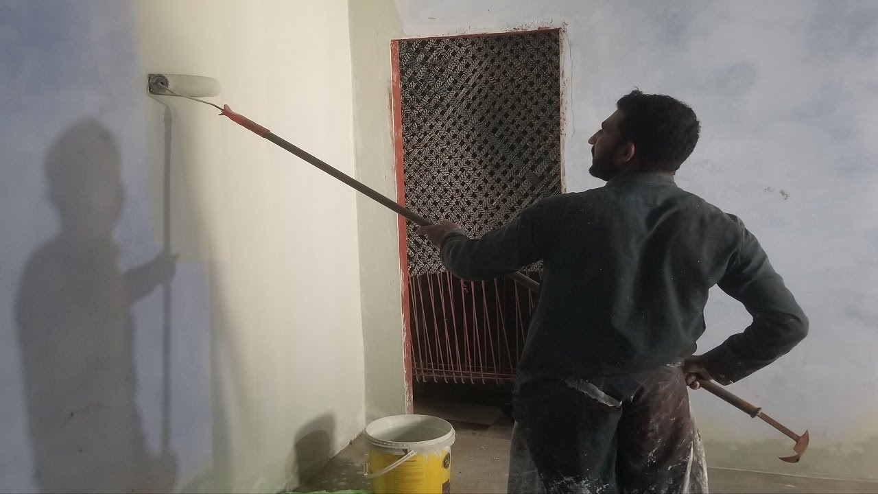 how to mix distemper and how to apply with roller - YouTube