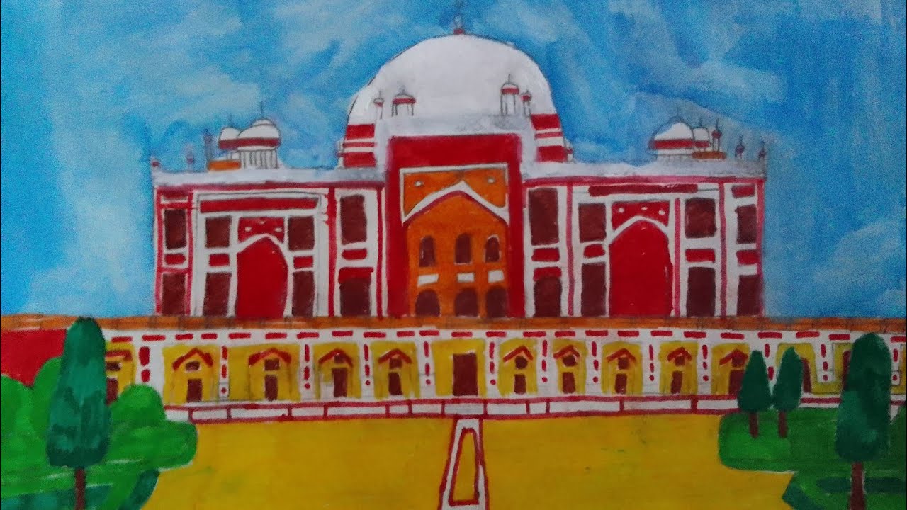 How to draw Humayun Tomb Painting l How to draw Humayun Tomb l Humayun ...