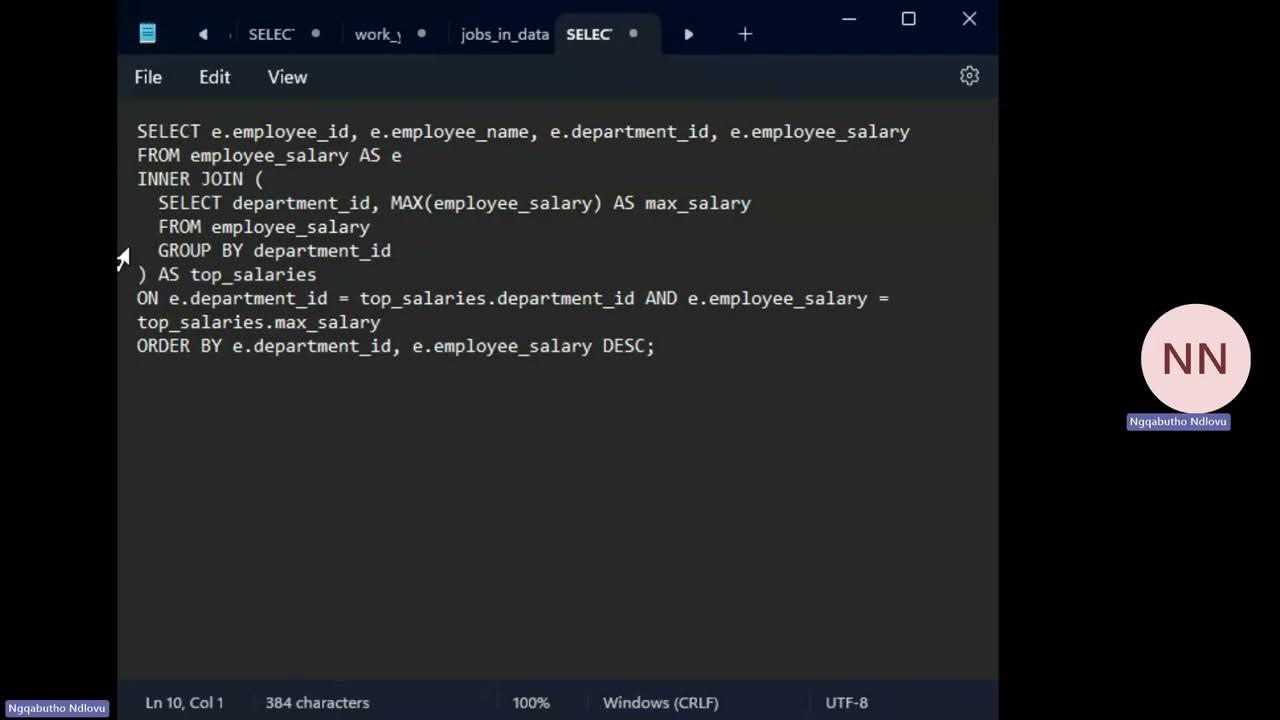 SQL select statement to find the top 3 employees - YouTube
