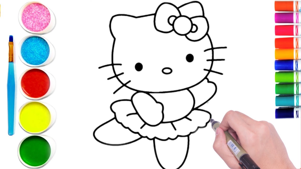 easy hello kitty ballerina drawing and colouring for kids and toddlers ...