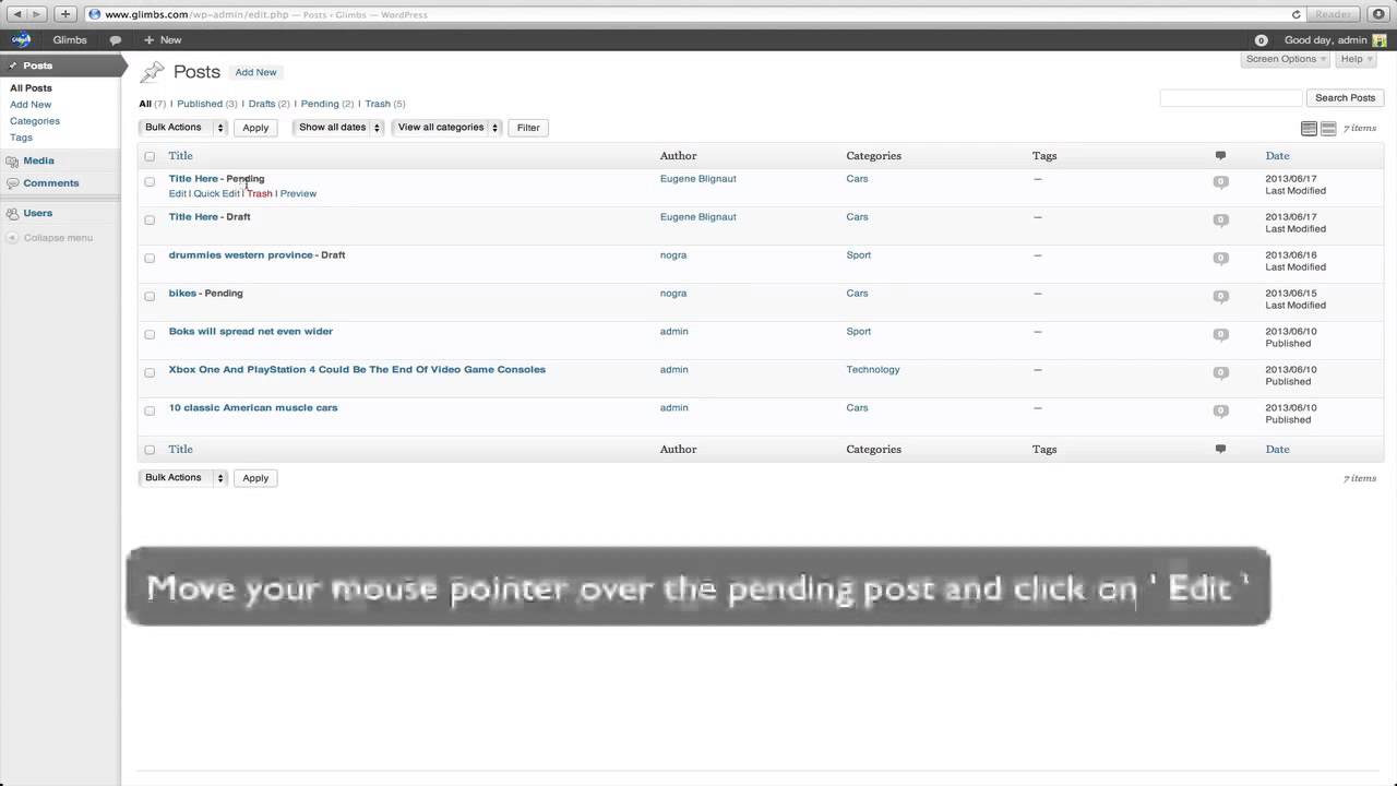 Wordpress admin post reviewing and publish - YouTube