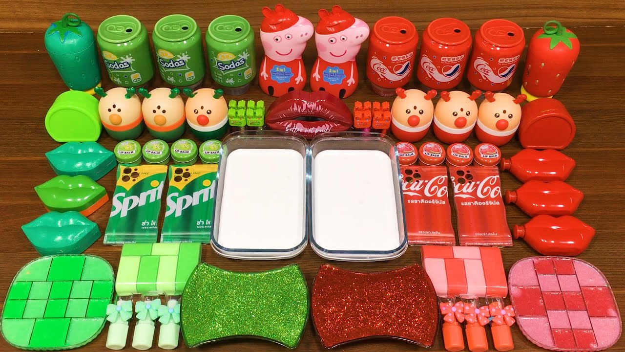 GREEN vs RED! Mixing random into GLOSSY slime!Satisfying Slime Mixing ...