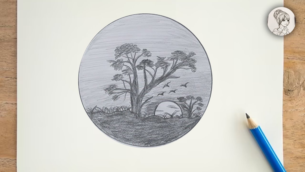 Circle pencil drawing easy in circle step by step || Easy scenery ...
