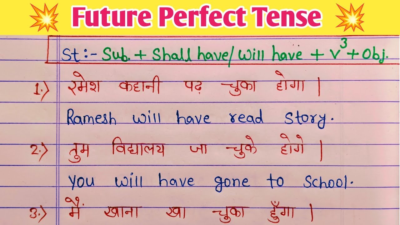 Future Perfect Tense Rule and Examples | Translation | Hindi to English Translation | #tense ...