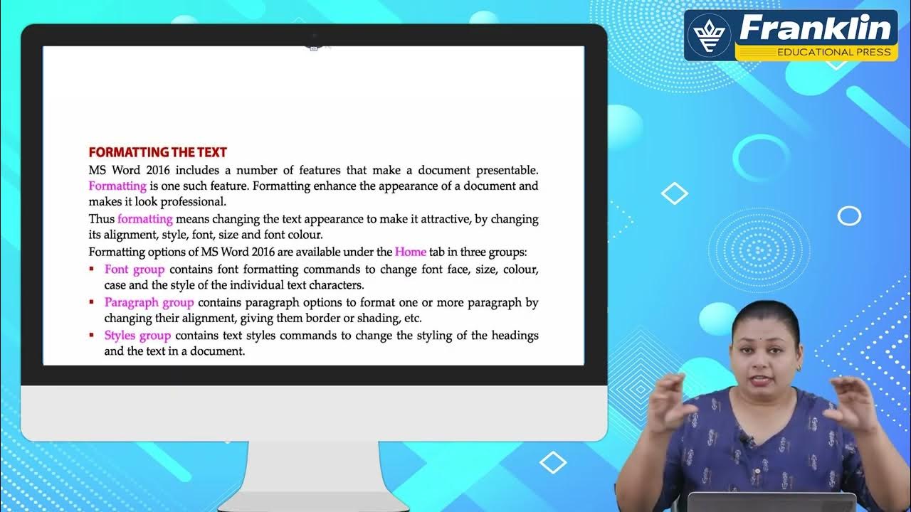 Ch 4 | Frankiln | Computer| Class 4 | MS Word : Text Formatting | For children - YouTube