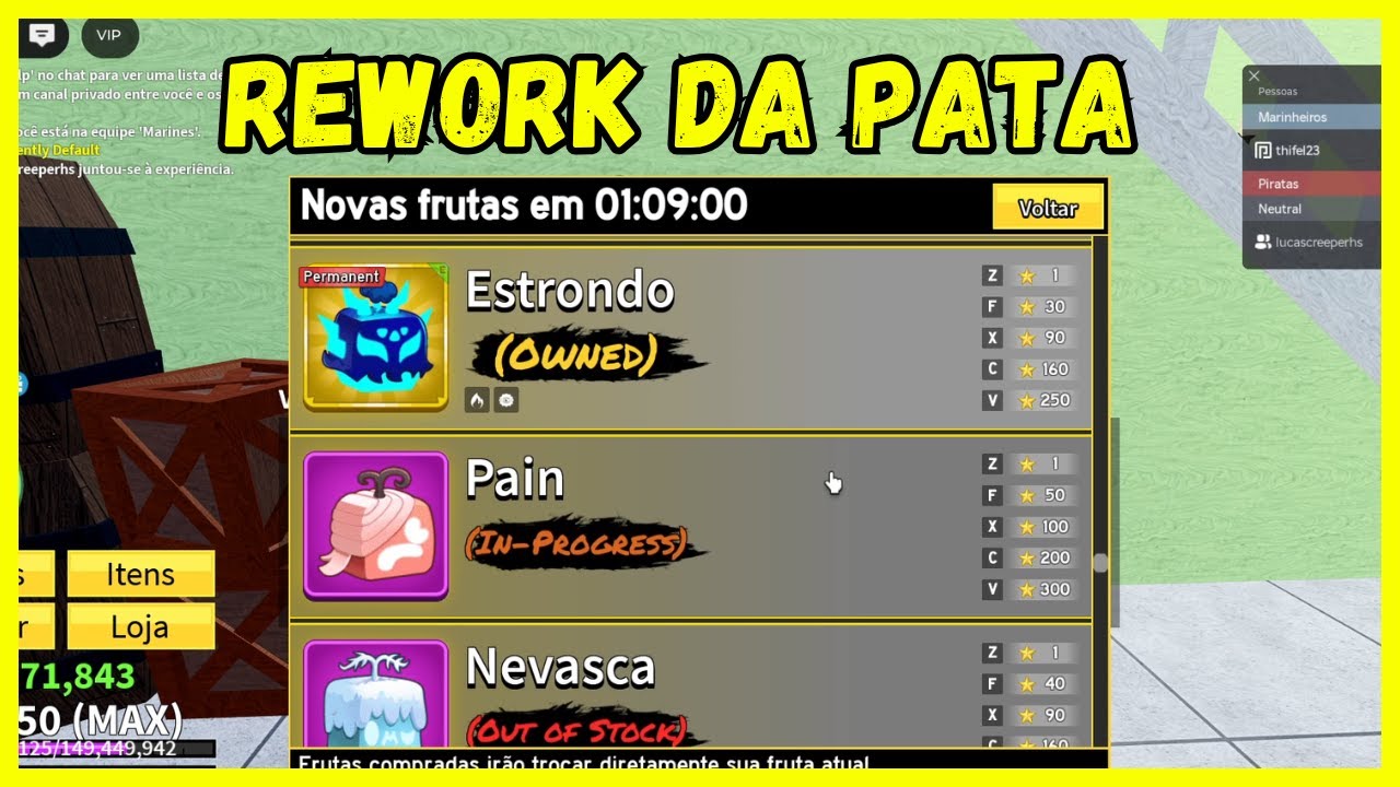 FRUTA PAIN REWORK? FINALMENTE ATUALIZAÇÃO DO BLOX FRUITS - YouTube